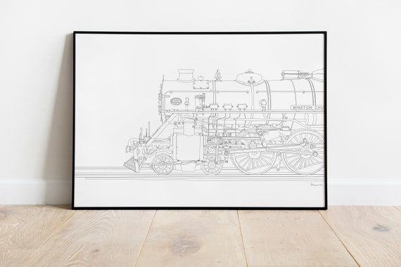 Steam Train UK Line Art Drawing Trains and Locomotives | Etsy