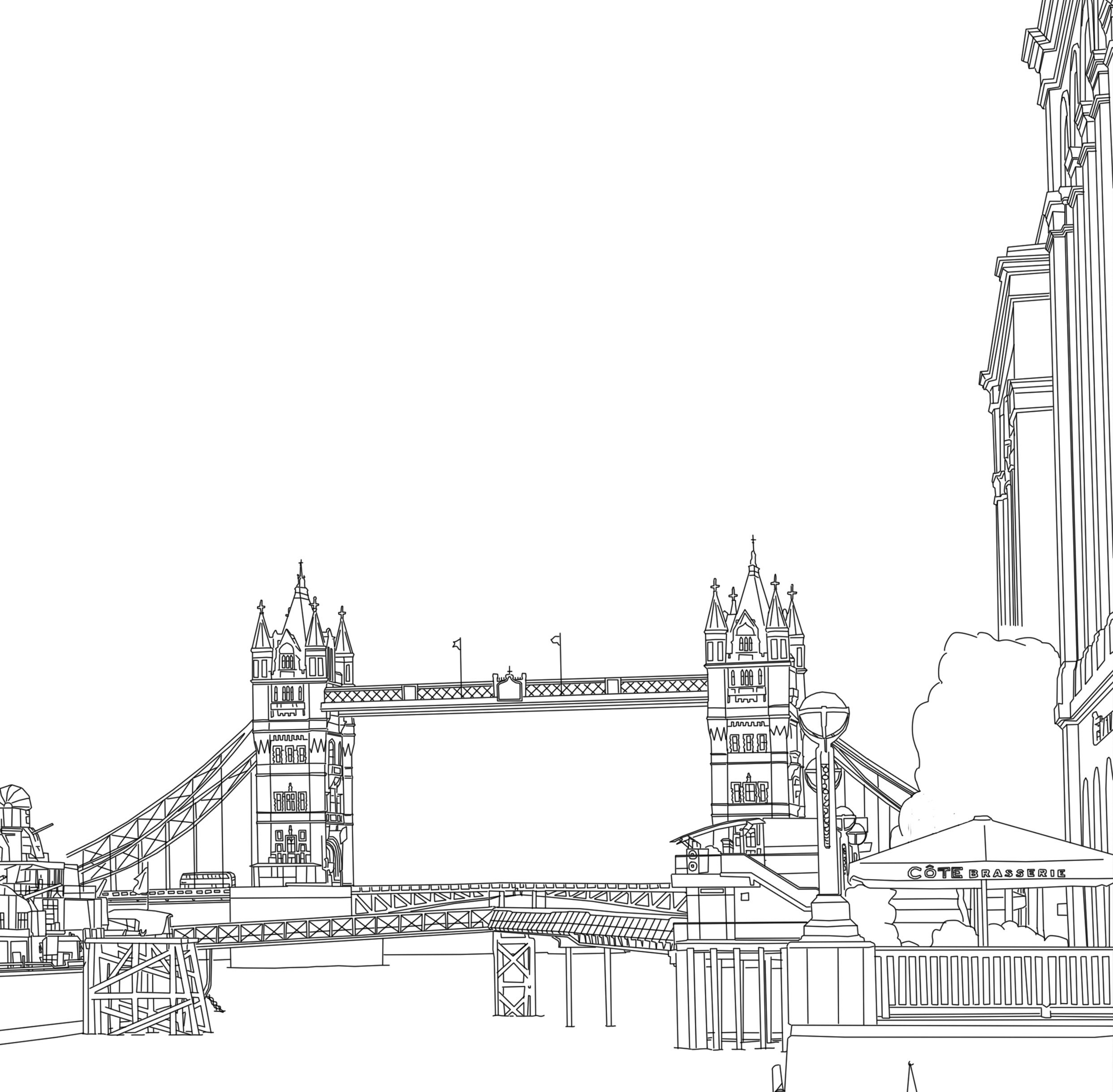 HMS Belfast, London River Thames View, UK, Line Art Drawing, City Scene ...