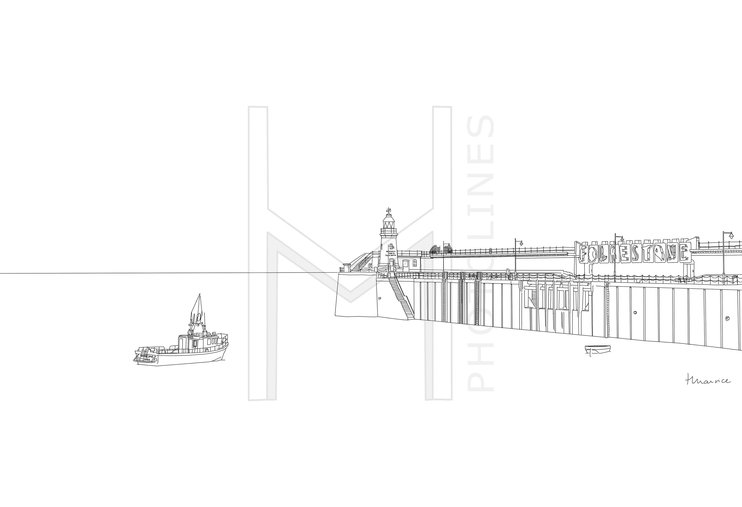 Folkestone Harbour, Travel Line Art Drawing, UK, Digital Download, Home ...
