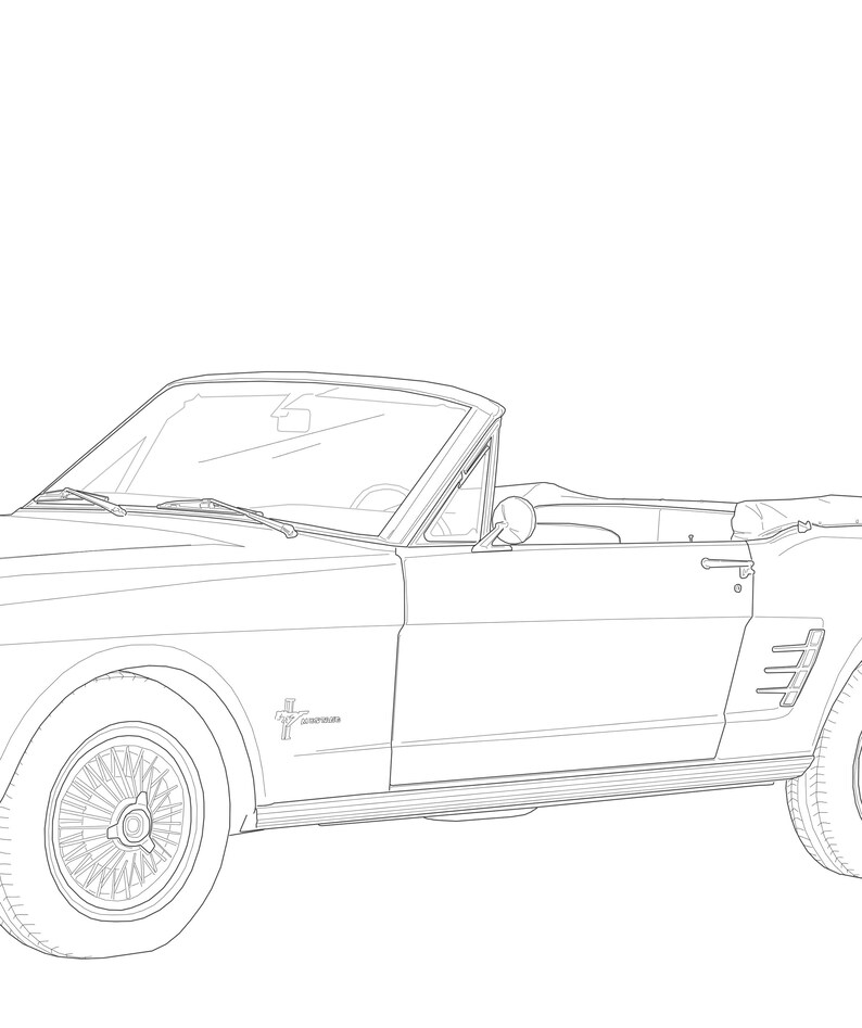 1966 Ford Mustang, Car, Line Art Drawing, Transport, Classic Car, Home ...