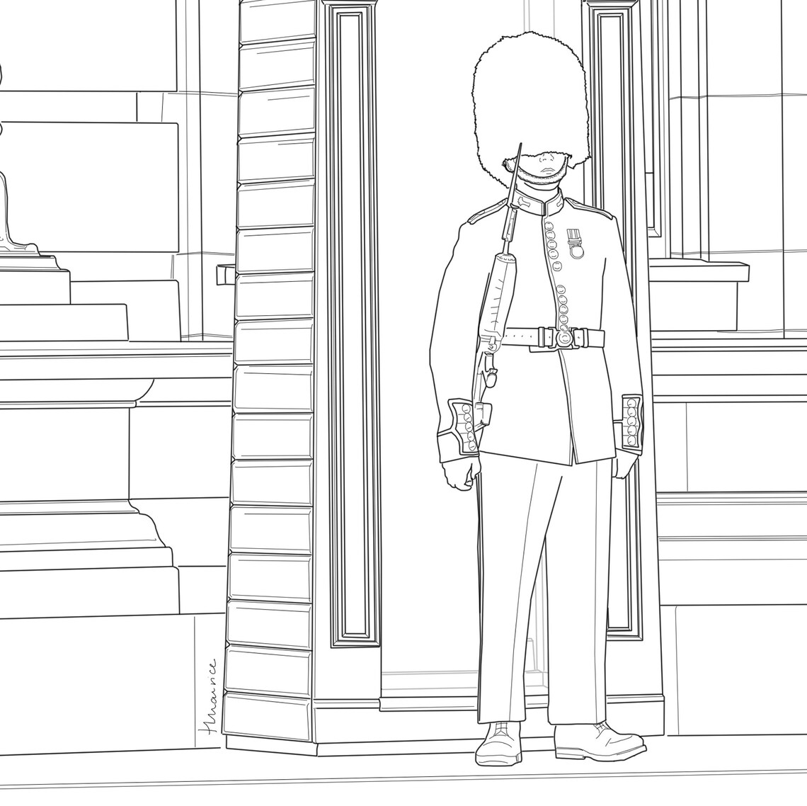 Buckingham Palace Guard London Line Art Drawing Art Print - Etsy Canada
