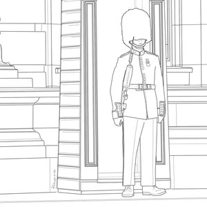 Buckingham Palace Guard, London, Line Art Drawing, Art Print, Home and ...