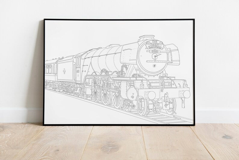 Flying Scotsman, Close Up, Steam Train, UK, Travel Line Art Drawing ...