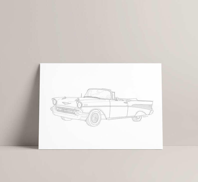 1957 Chevrolet, Bel Air, Car, Line Art Drawing, Transport, Classic Car ...