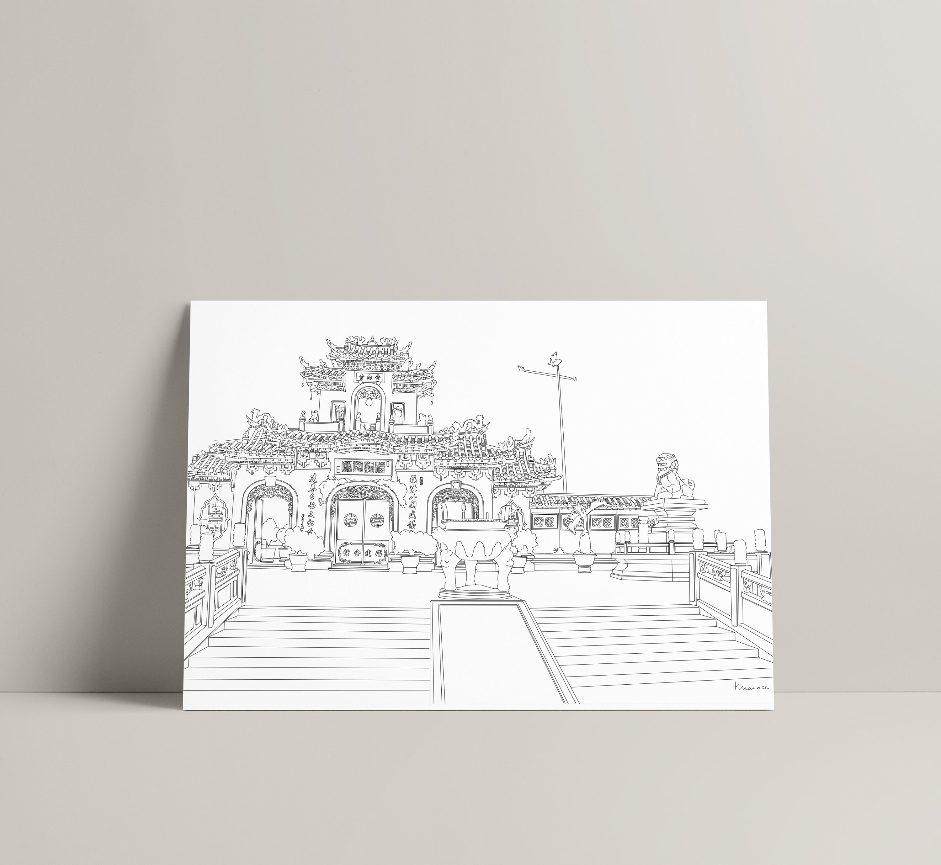Hoian Vietnam Line Art Drawing Temple Home and Travel - Etsy UK