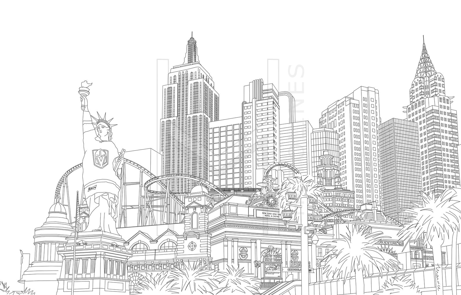 Las Vegas, Nevada, USA, Travel Drawing Line Art, Digital Download ...
