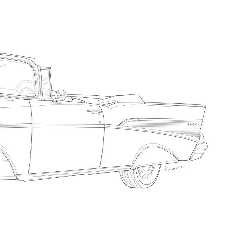 1957 Chevrolet, Bel Air, Car, Line Art Drawing, Transport, Classic Car ...