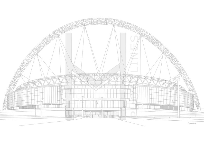 Wembley Stadium, London, UK, Line Art Drawing, Sports Stadium, Landmark ...