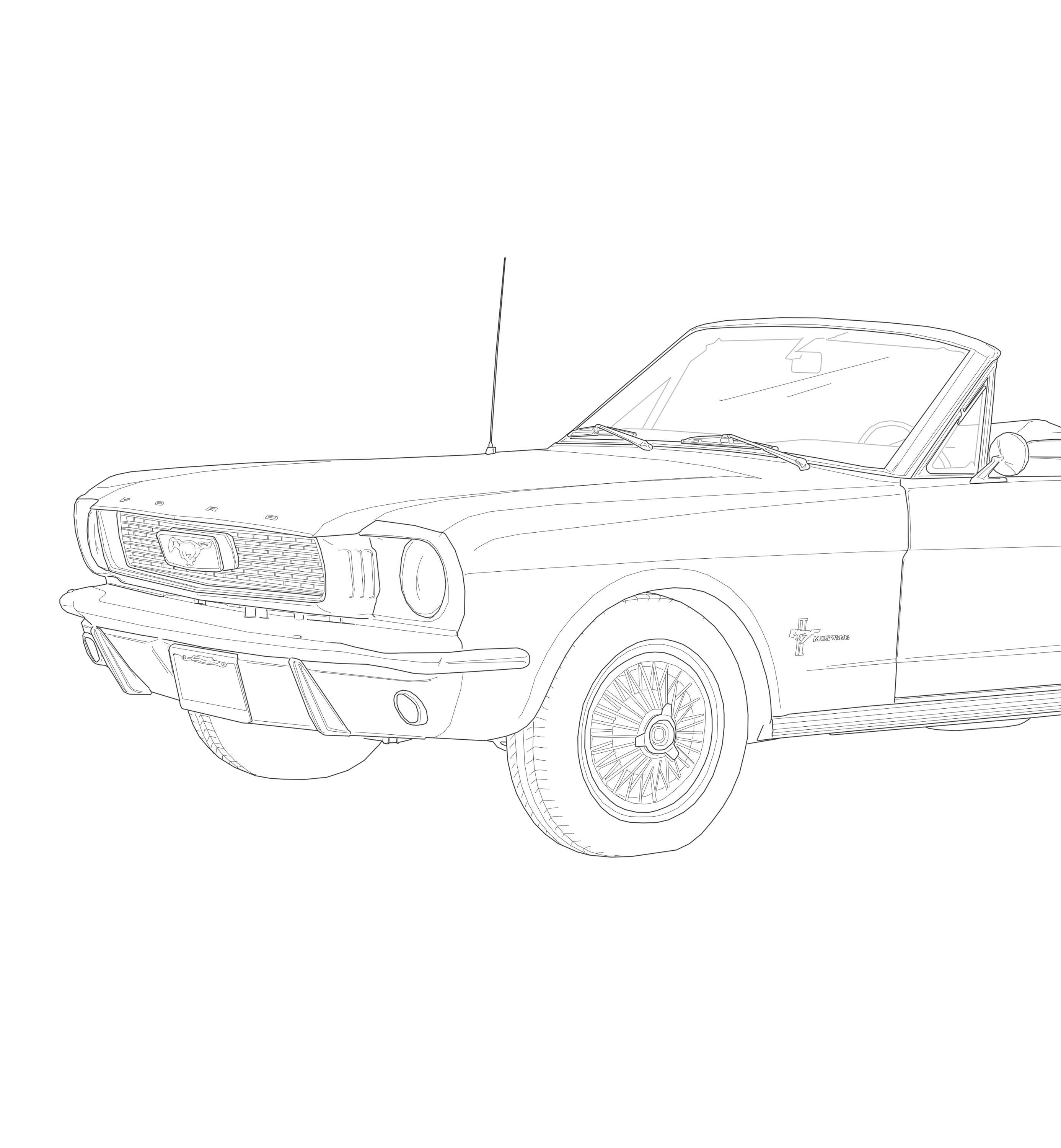 1966 Ford Mustang, Car, Line Art Drawing, Transport, Classic Car, Home ...