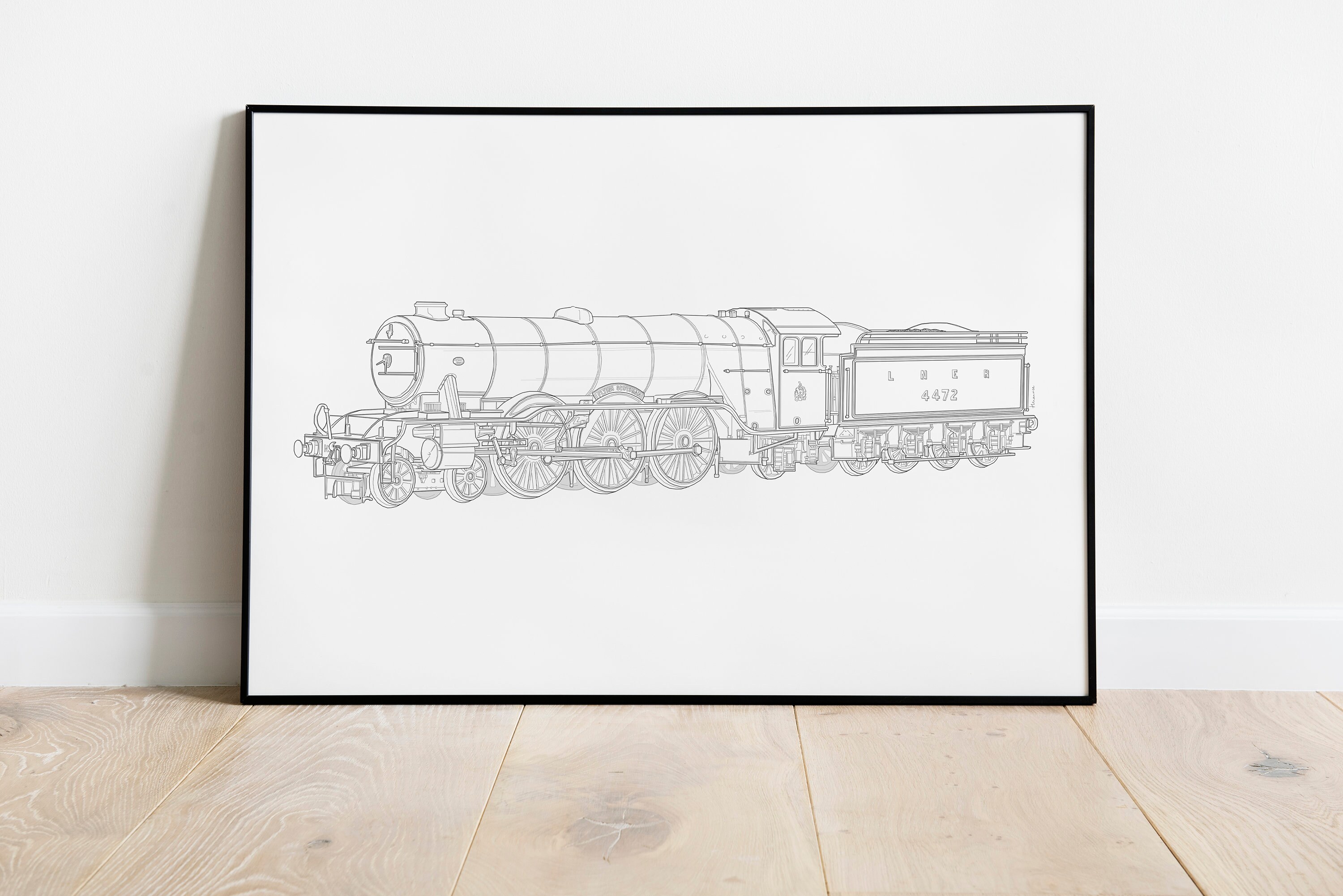 Flying Scotsman Steam Train UK Travel Line Art Drawing - Etsy
