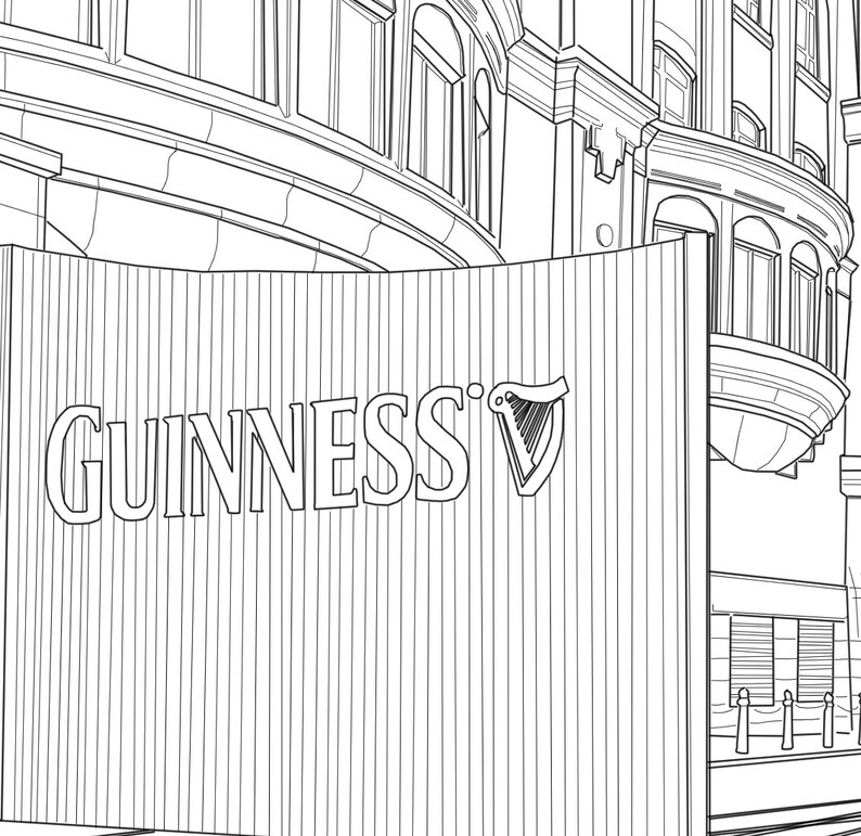 Guinness Factory, Dublin, Line Art Drawing, City Scene, Landmark, Home ...