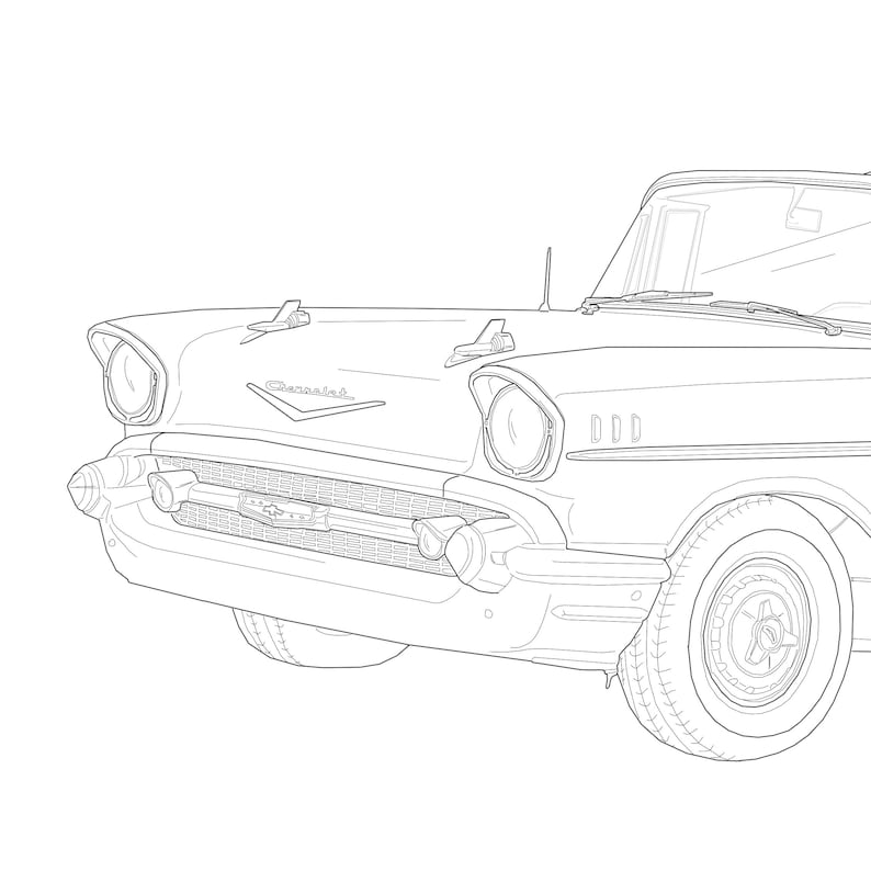 1957 Chevrolet, Bel Air, Car, Line Art Drawing, Transport, Classic Car ...