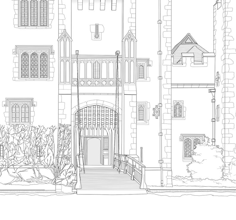 Hever Castle, Travel Art, Line Art, Line Drawing, Digital Download ...