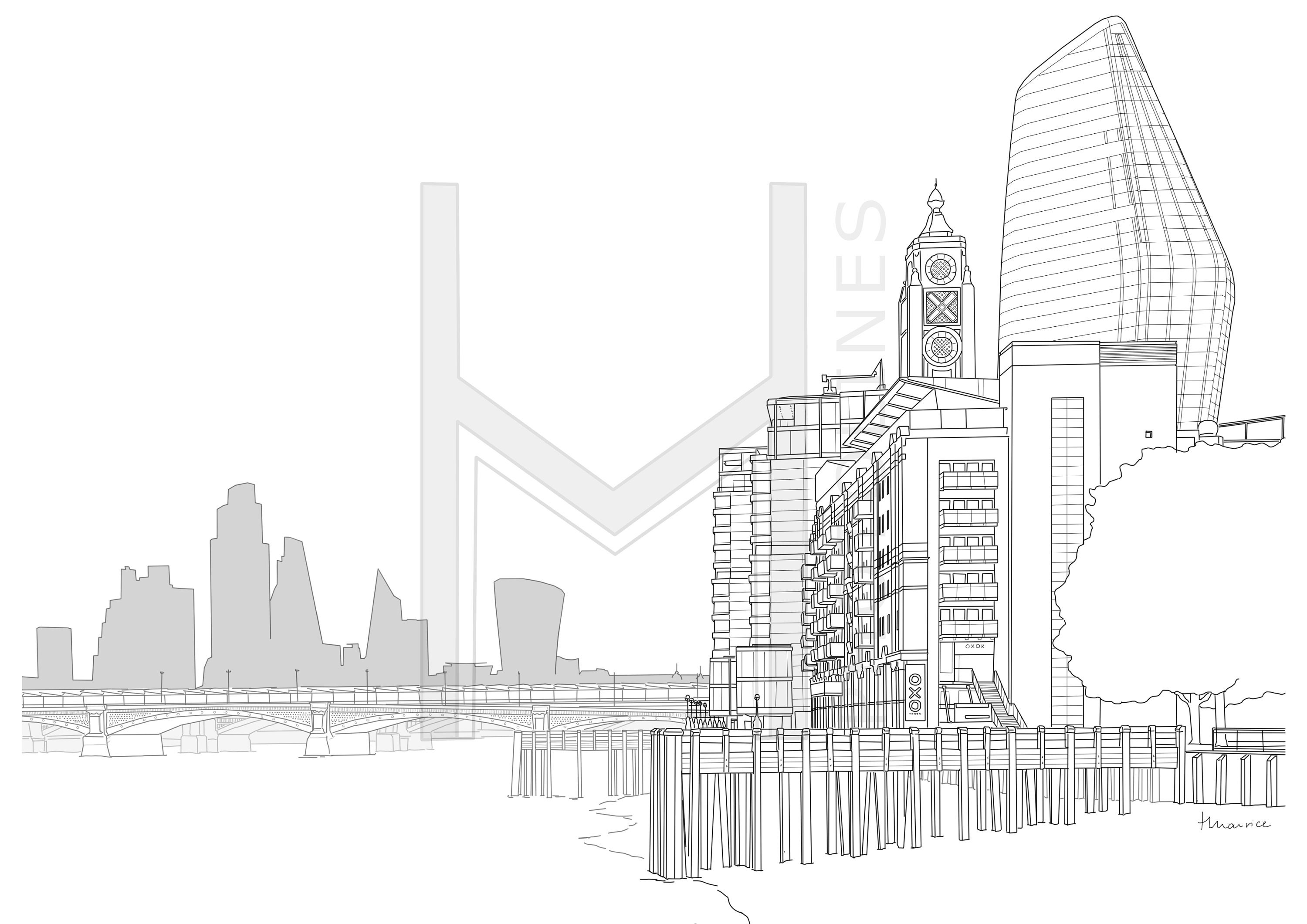 Oxo Tower London Travel Art Line Art Line Drawing Digital - Etsy