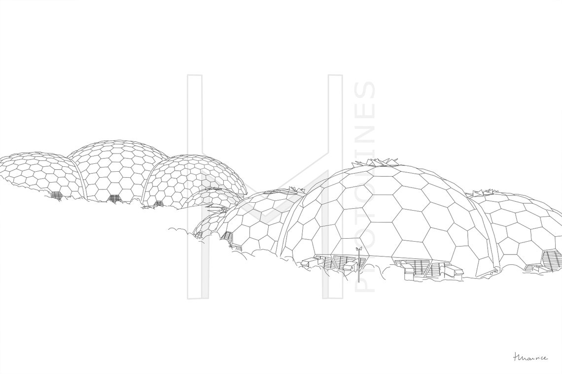 The Eden Project Cornwall UK Travel Line Art Drawing - Etsy