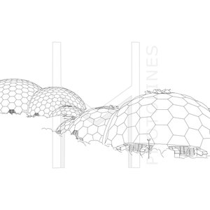 The Eden Project, Cornwall, UK, Travel Line Art Zeichnung, digitaler ...