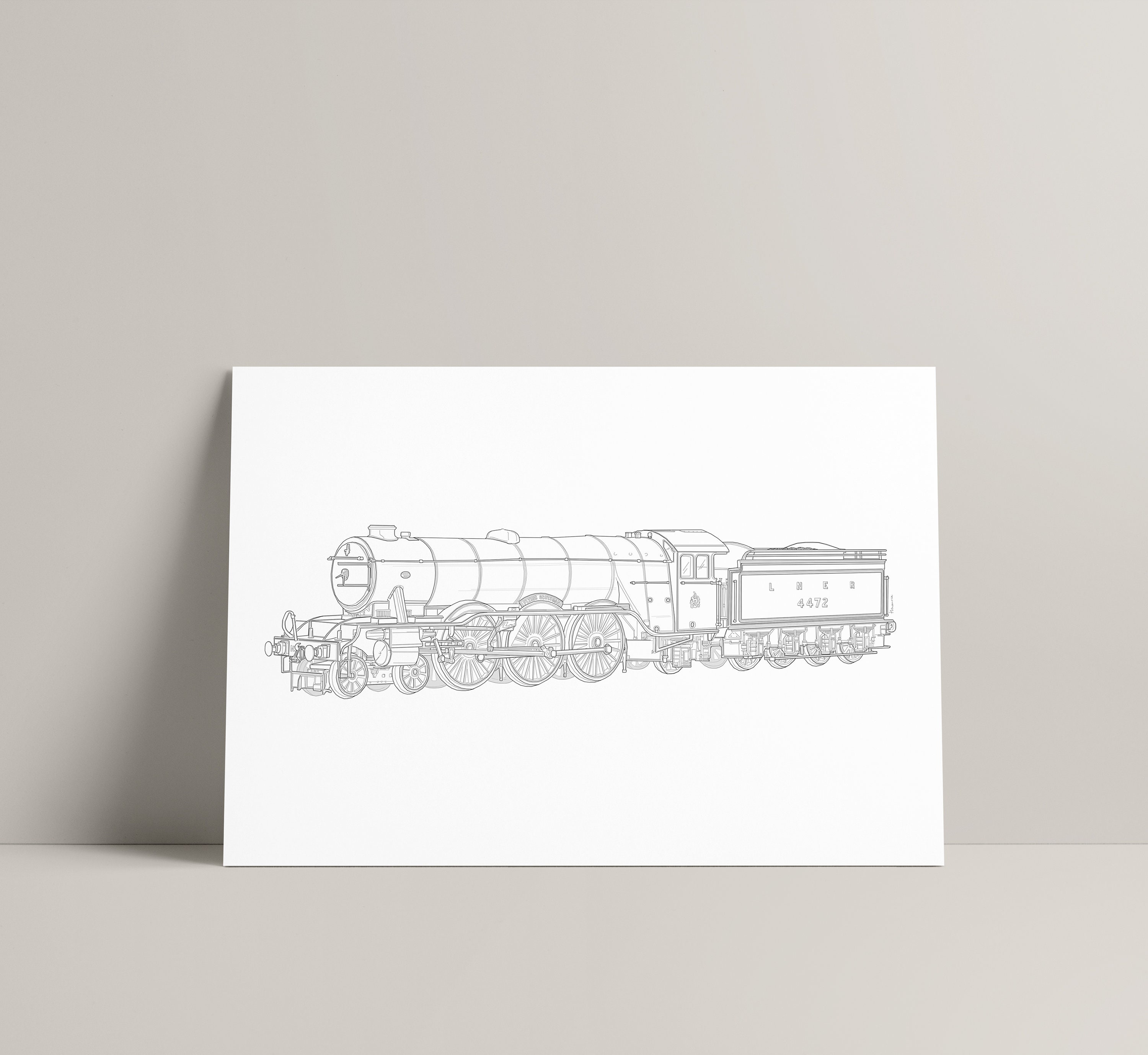 Flying Scotsman Steam Train UK Travel Line Art Drawing - Etsy