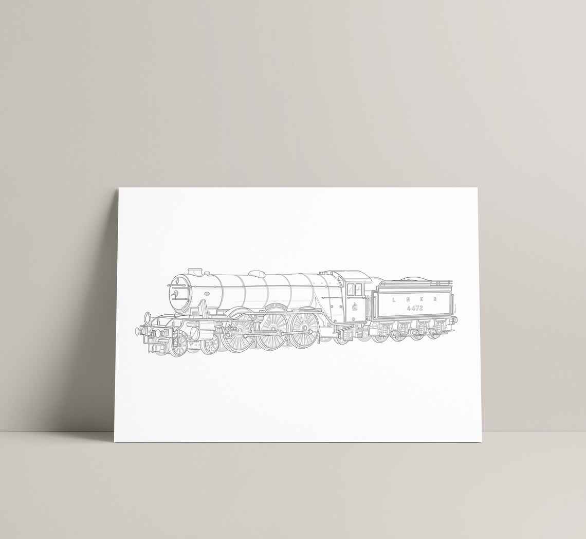 Flying Scotsman, Steam Train, UK, Line Art Drawing, Trains and ...