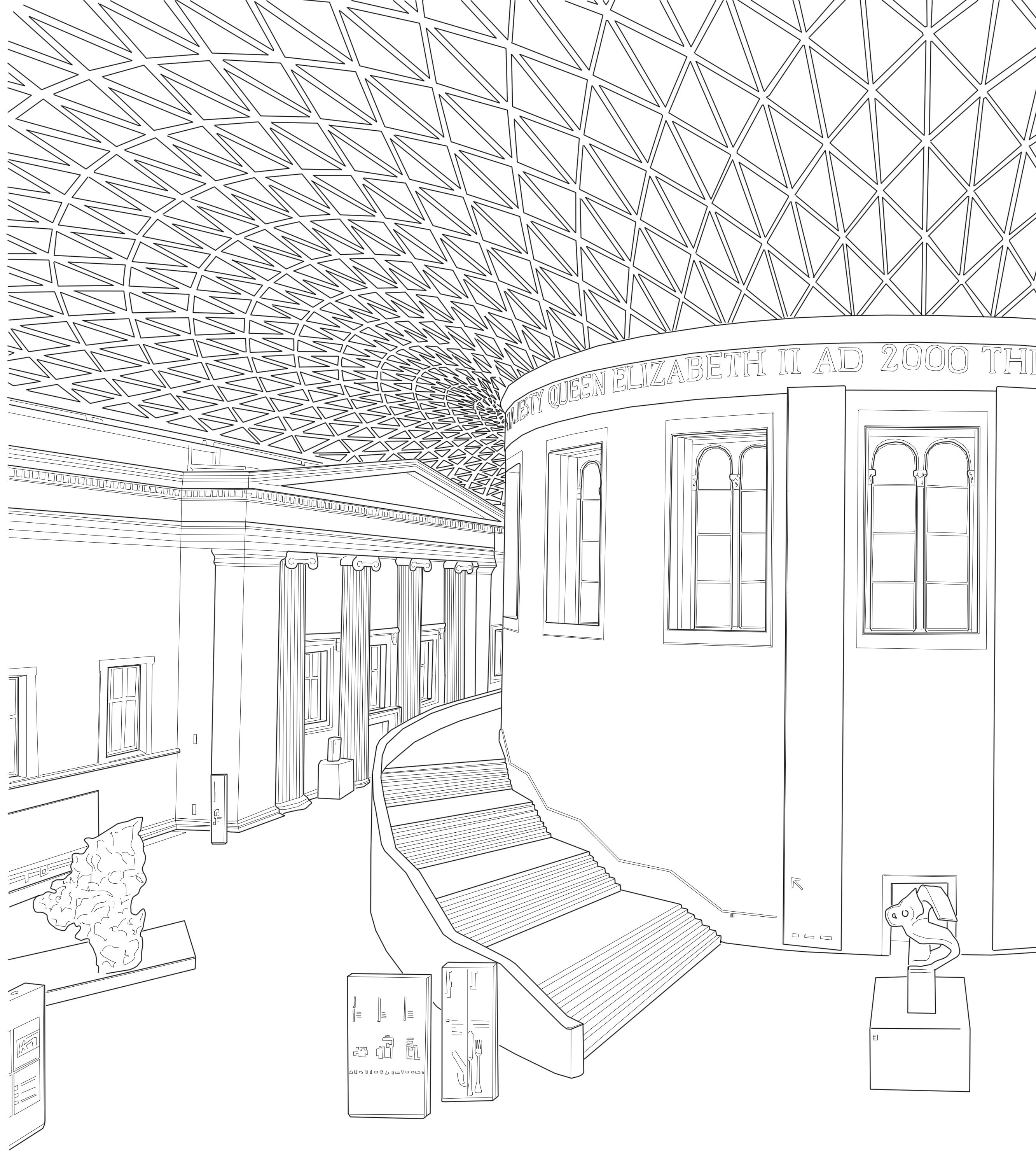 British Museum, London, Line Art Drawing, Landmark, Home and Travel ...