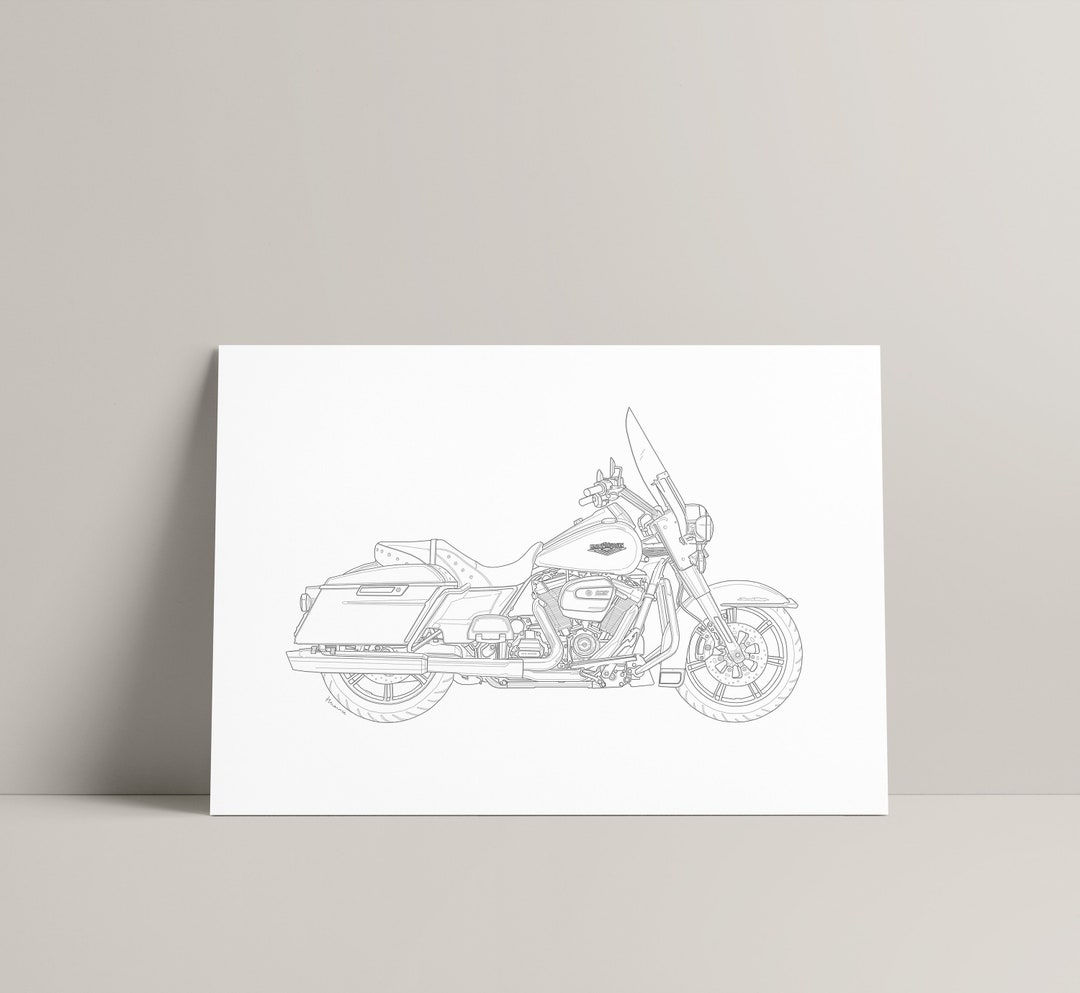 Harley Davidson Motorbike, Roadking 110, Line Art Drawing, Digital ...