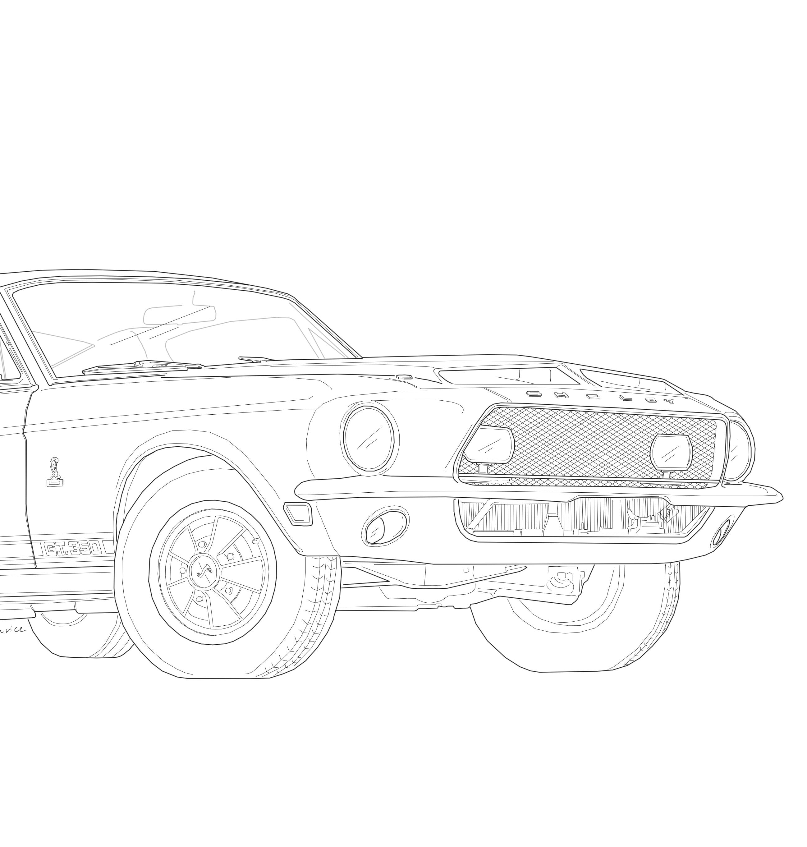 1968 Ford Mustang 350 GT, Car, Line Art Drawing, Transport, Classic Car ...