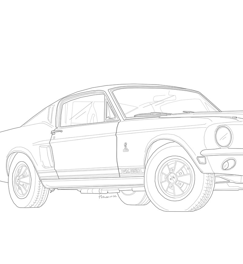 1968 Ford Mustang 350 GT, Car, Line Art Drawing, Transport, Classic Car ...