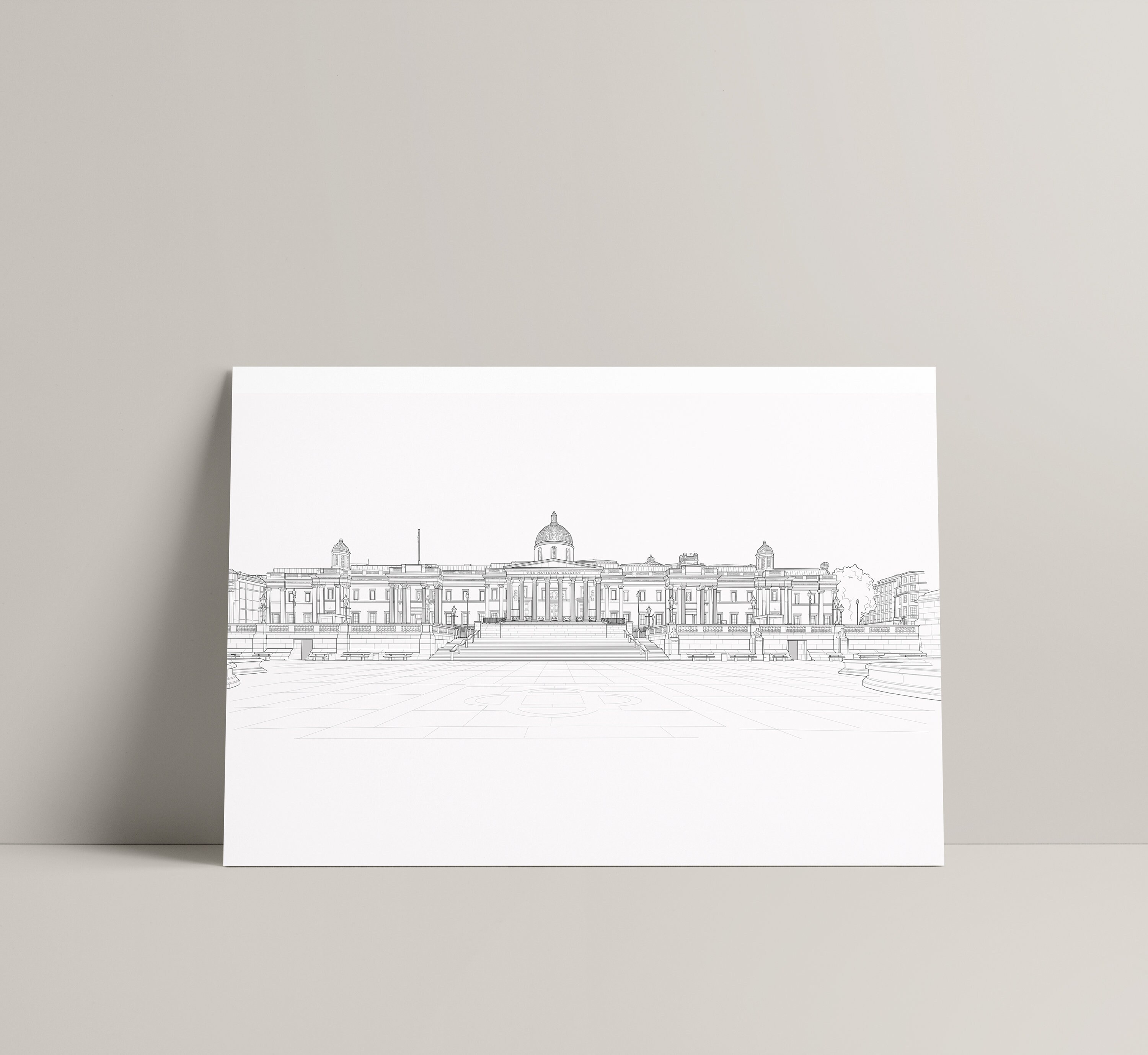 National Gallery, Trafalgar Square, London, UK, Line Art Drawing, City ...