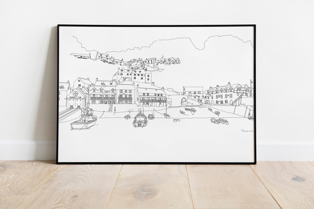 Clovelly Devon UK Line Art Drawing Art Print Home and - Etsy UK