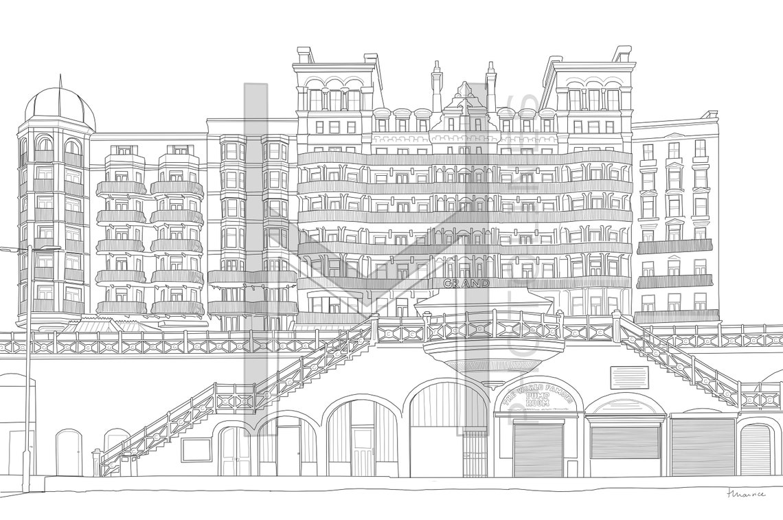 The Grand Hotel Brighton Line Art Line Drawing - Etsy France