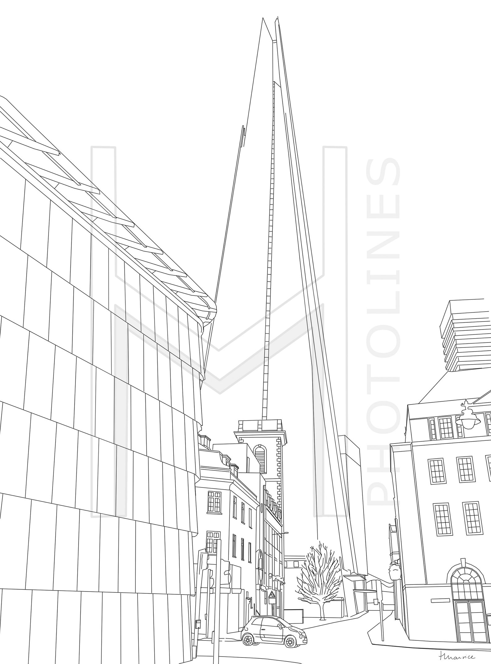 The Shard, London, UK, Travel Line Art Drawing, Digital Download ...