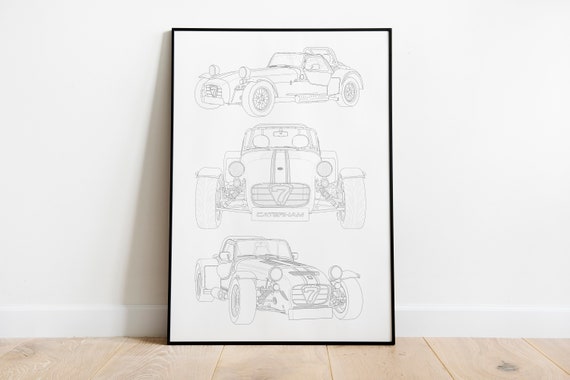 Caterham 7 Trio Line Art Drawing Transport Classic Car - Etsy