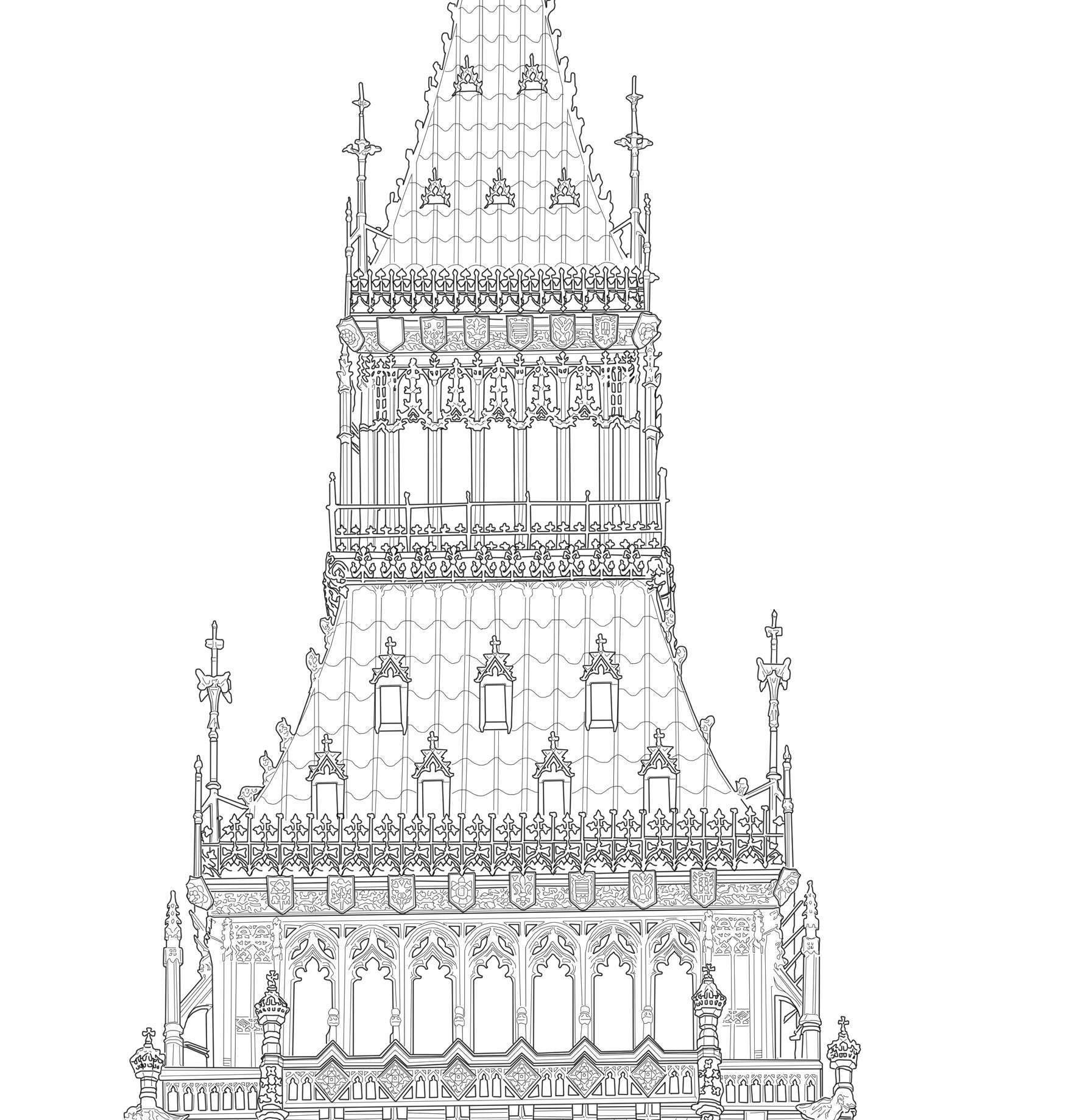 Big Ben, London, UK, Line Art Drawing, City Scene, Home and Travel ...