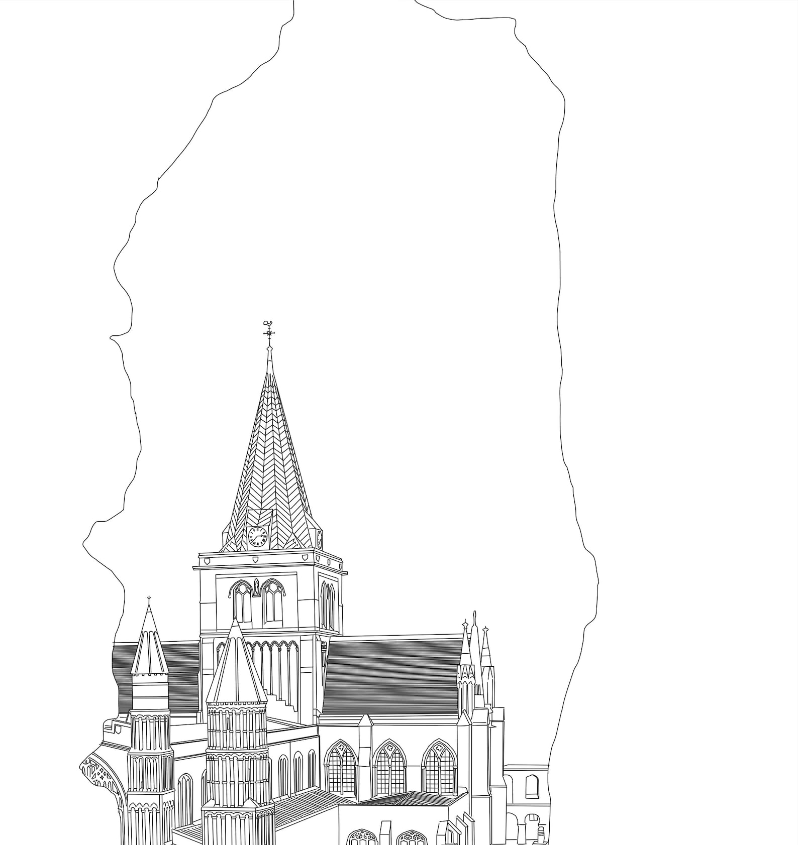 Rochester Cathedral Castle View UK Line Art Drawing | Etsy
