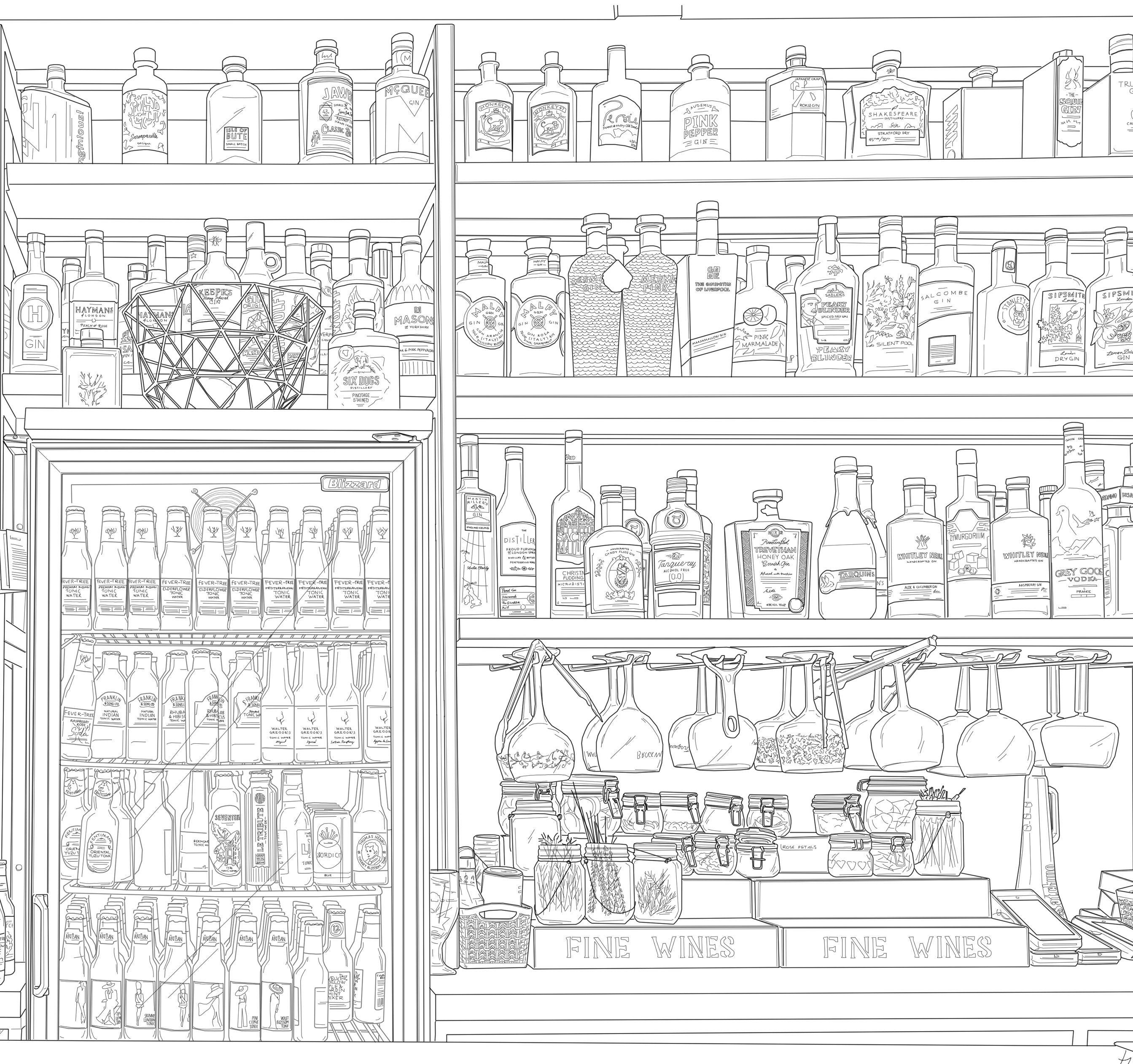 Gin Bar, Line Art, Line Drawing, Digital Download, Print at Home ...