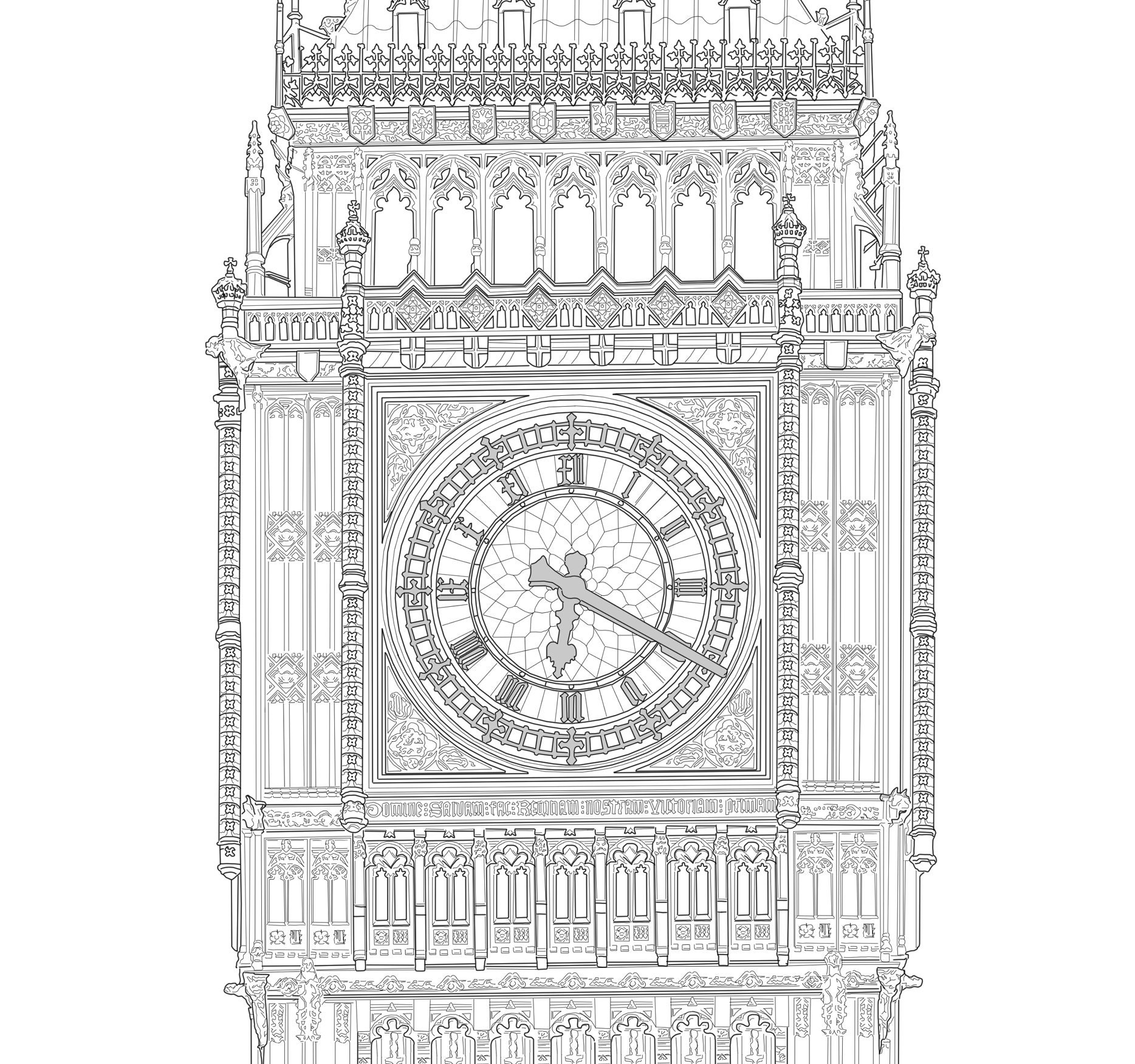 Big Ben, London, UK, Line Art Drawing, City Scene, Home and Travel ...