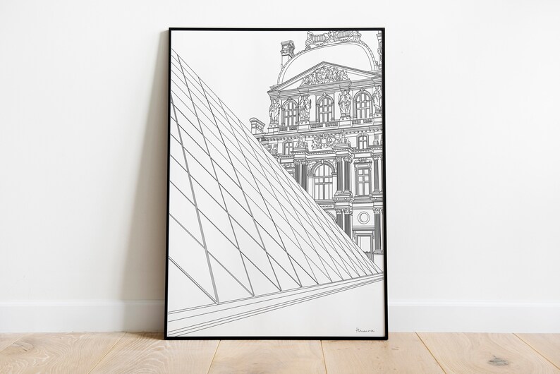 Louvre Museum, Paris, Line Art Drawing, Travel and Home Decor Print - Etsy