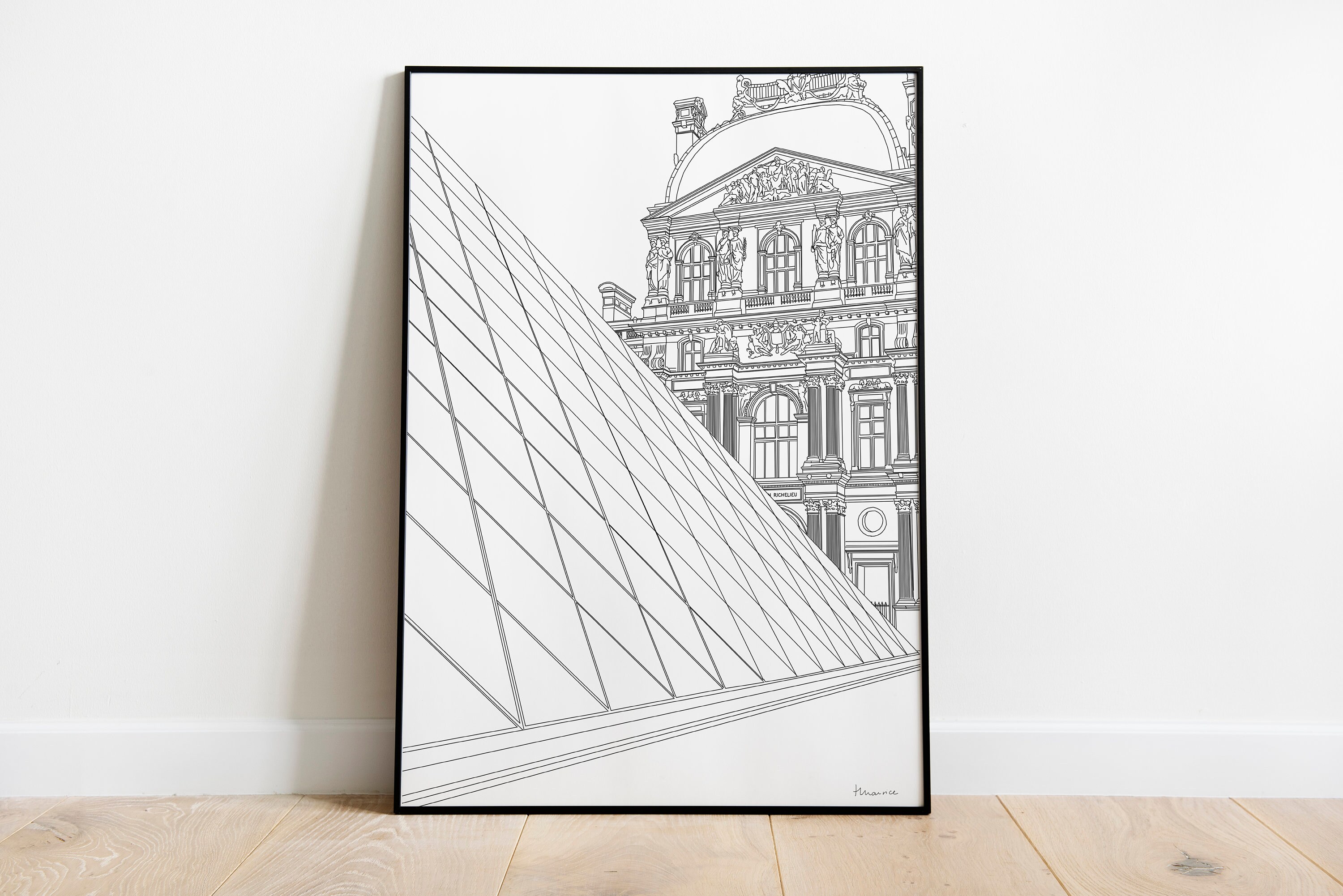 Louvre Museum, Paris, Line Art Drawing, Travel and Home Decor Print - Etsy