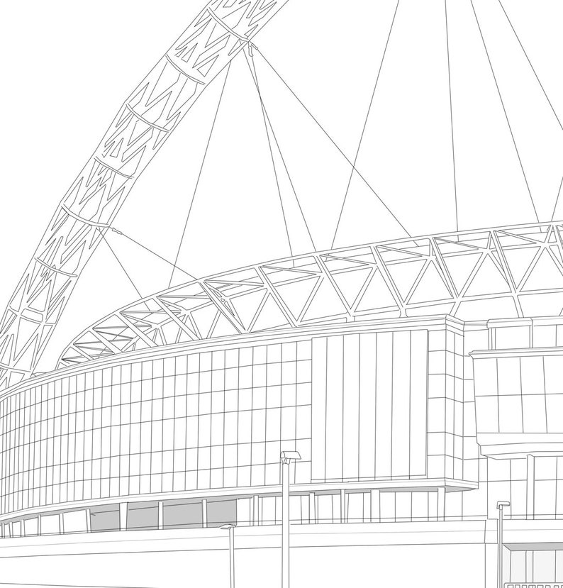 Wembley Stadium, London, UK, Line Art Drawing, Sports Stadium, Landmark ...