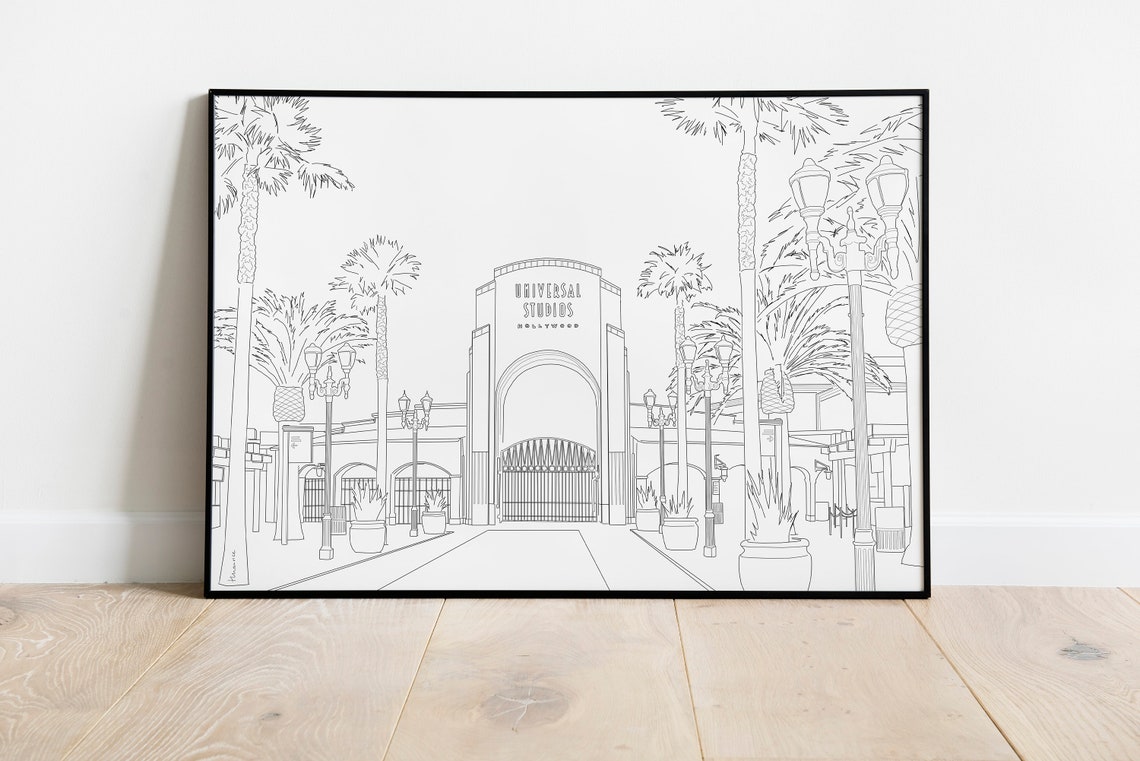 Universal Studios, Hollywood, Los Angeles, Line Art, Line Drawing ...