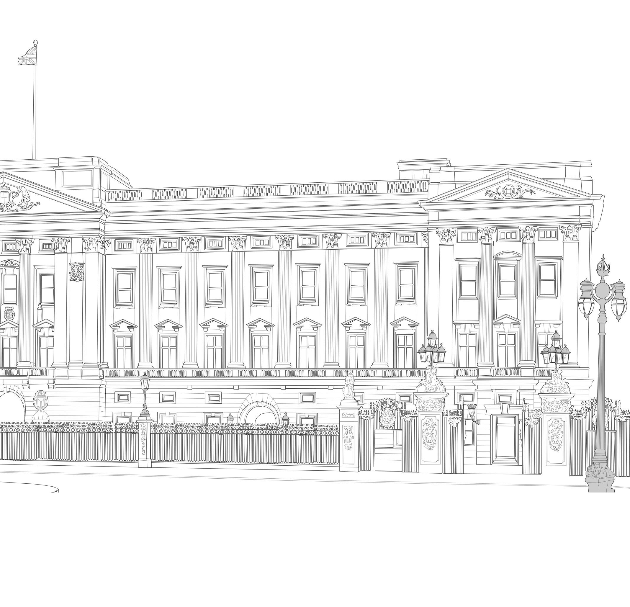 Buckingham Palace, London, Line Art Drawing, Art Print, Home and Travel ...