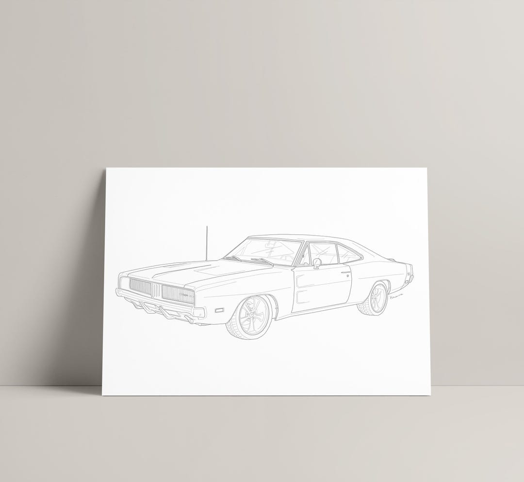 1969 Dodge Charger, Car, Line Art Drawing, Transport, Classic Car, Home ...