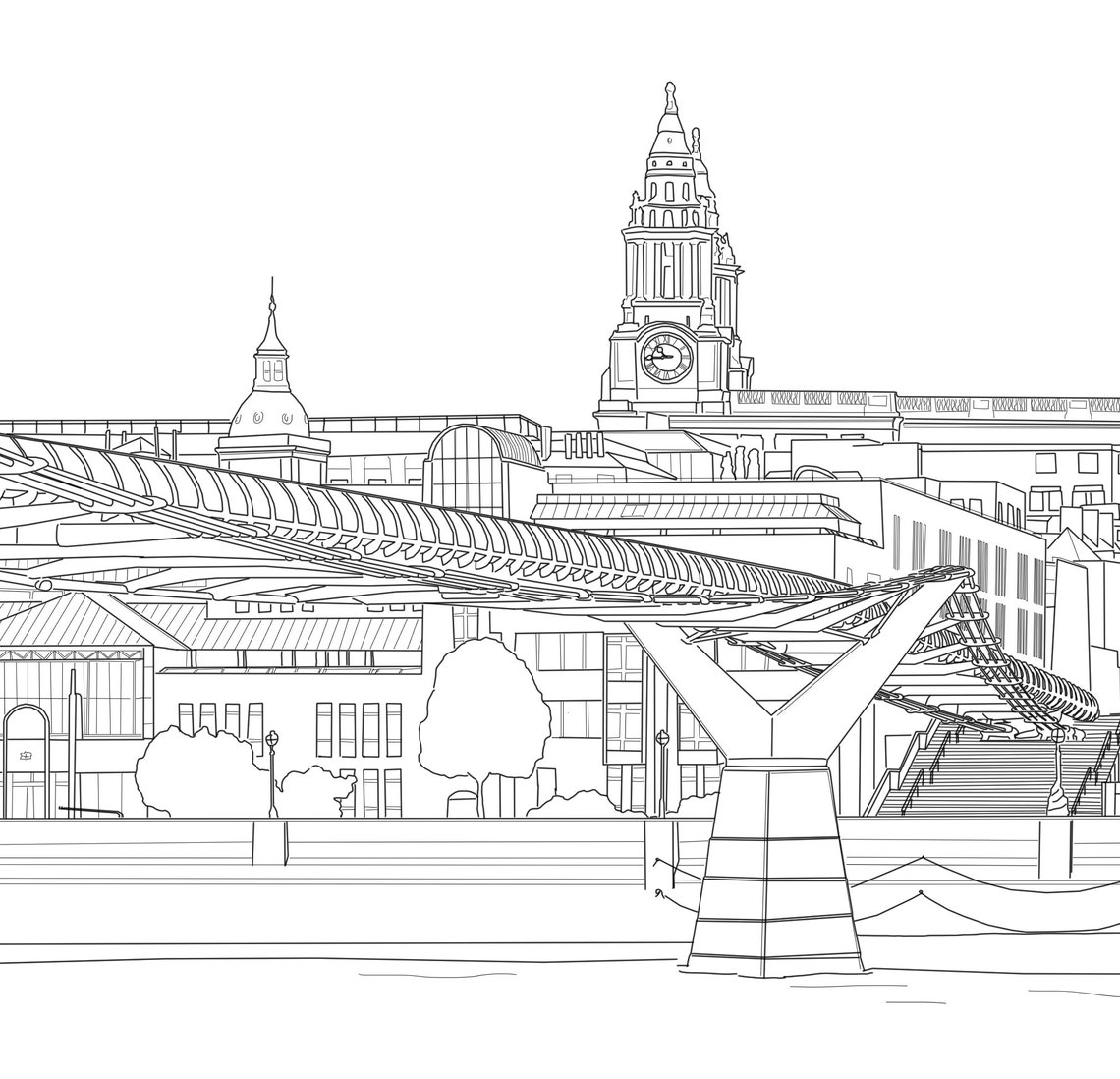 St Pauls Cathedral View 2, London Skyline, UK, Line Art Drawing, City ...