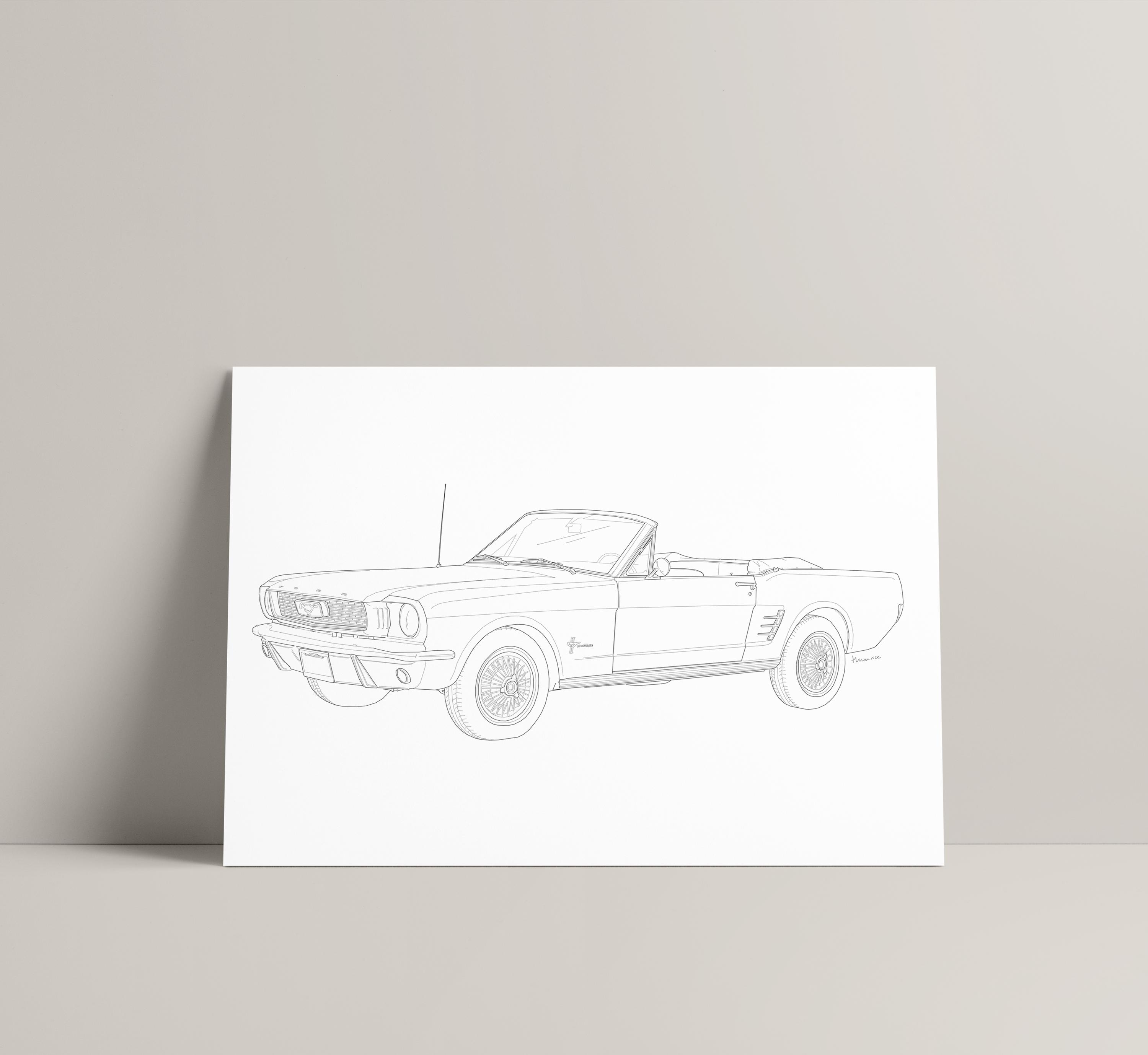 1966 Ford Mustang, Car, Line Art Drawing, Transport, Classic Car, Home ...