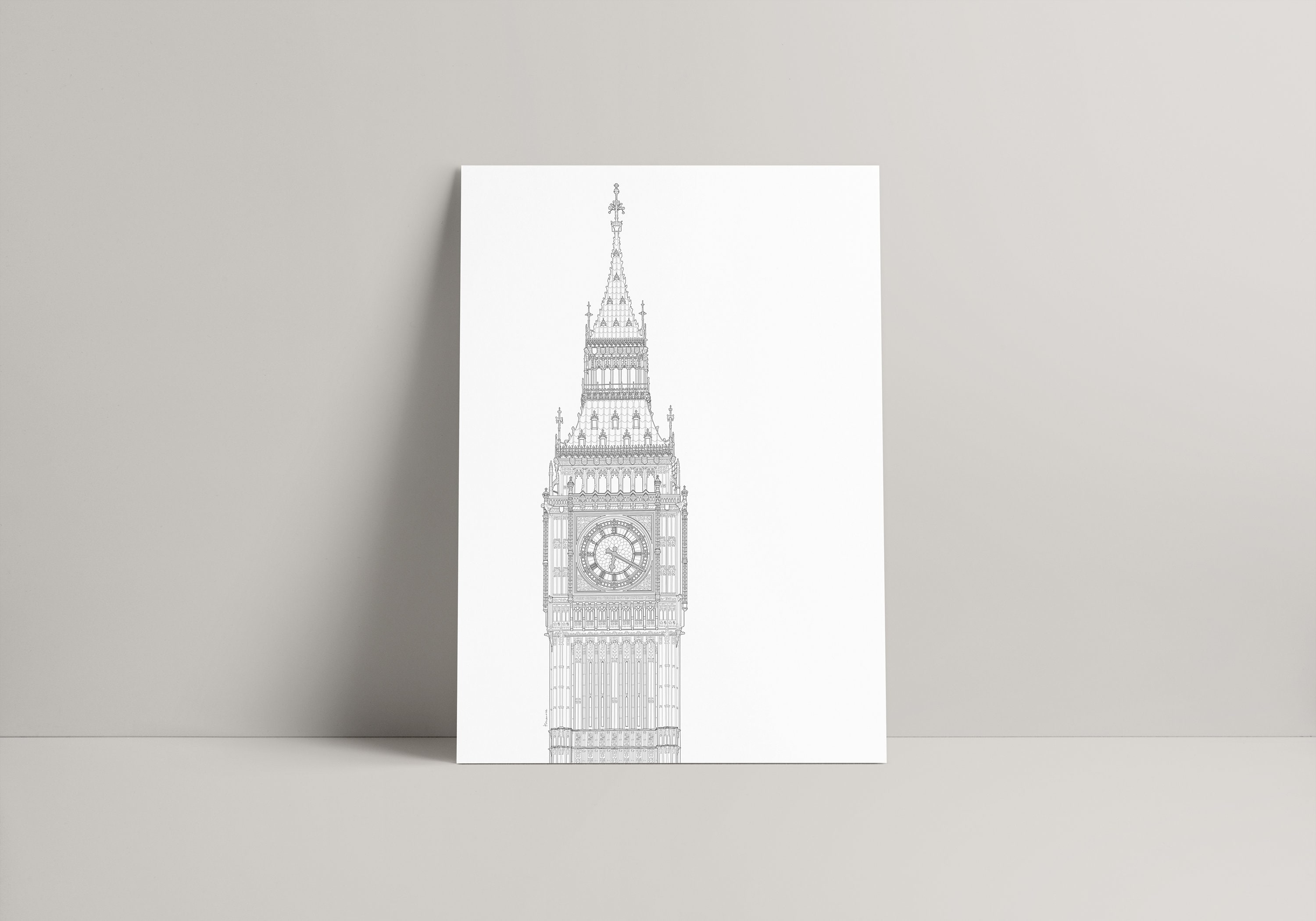 Big Ben, London, UK, Line Art Drawing, City Scene, Home and Travel ...