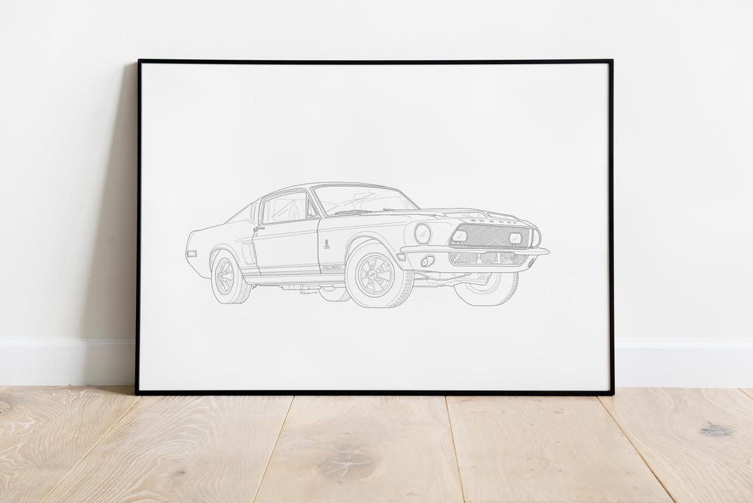 1968 Ford Mustang 350GT, Car, Line Art Drawing, Transport, Classic Car ...