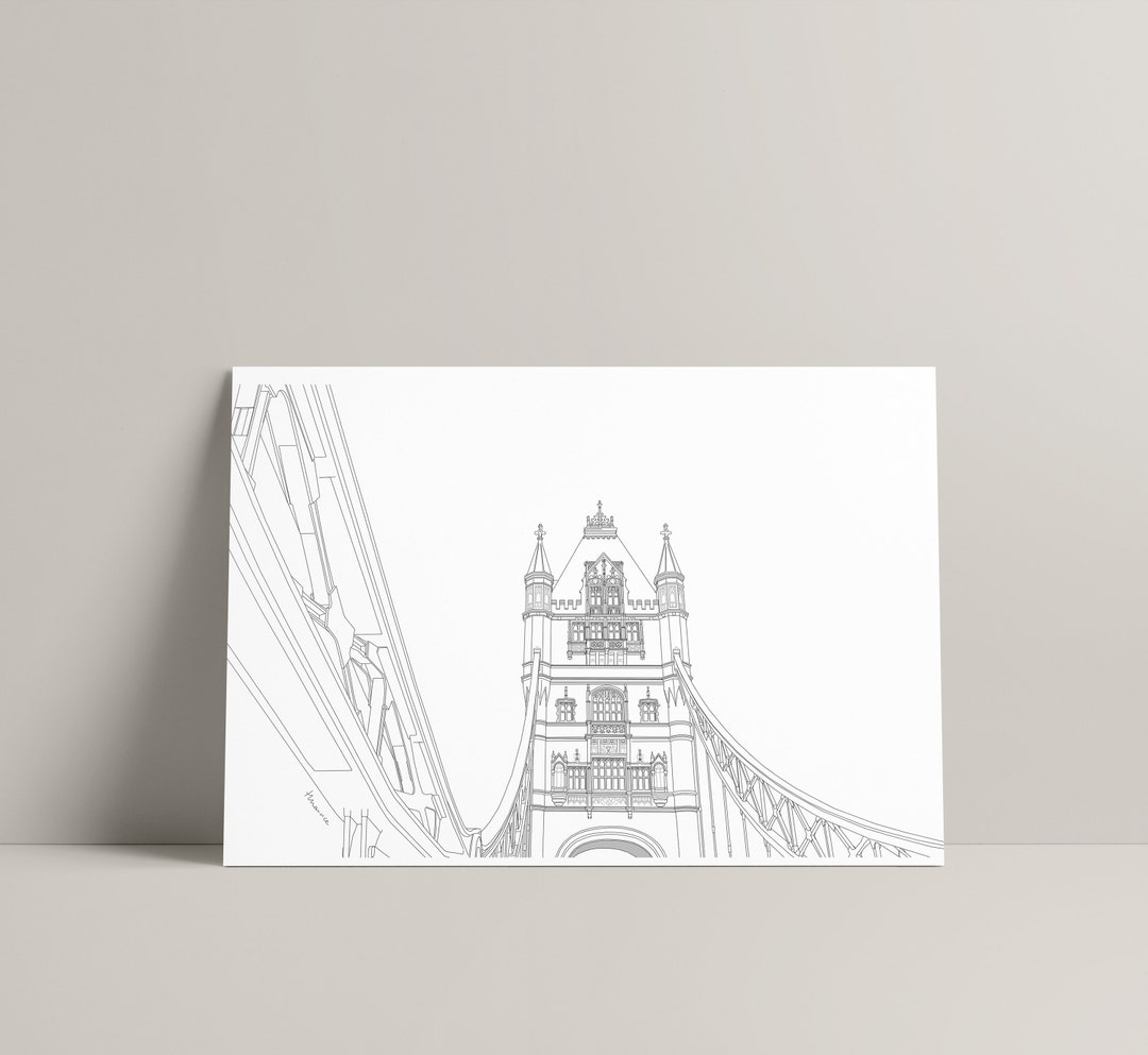 Tower Bridge, London, Travel Art, Line Art, Line Drawing, Digital ...