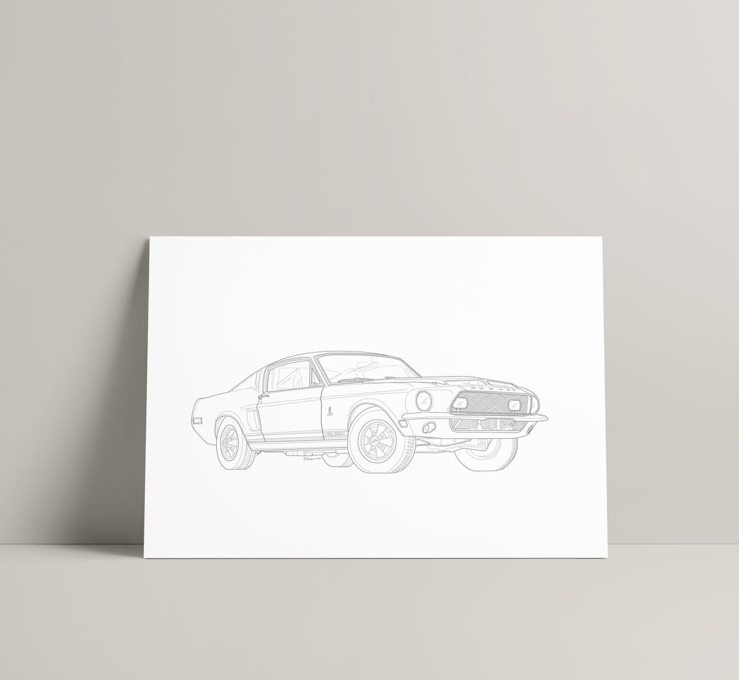 1968 Ford Mustang 350 GT, Car, Line Art Drawing, Transport, Classic Car ...