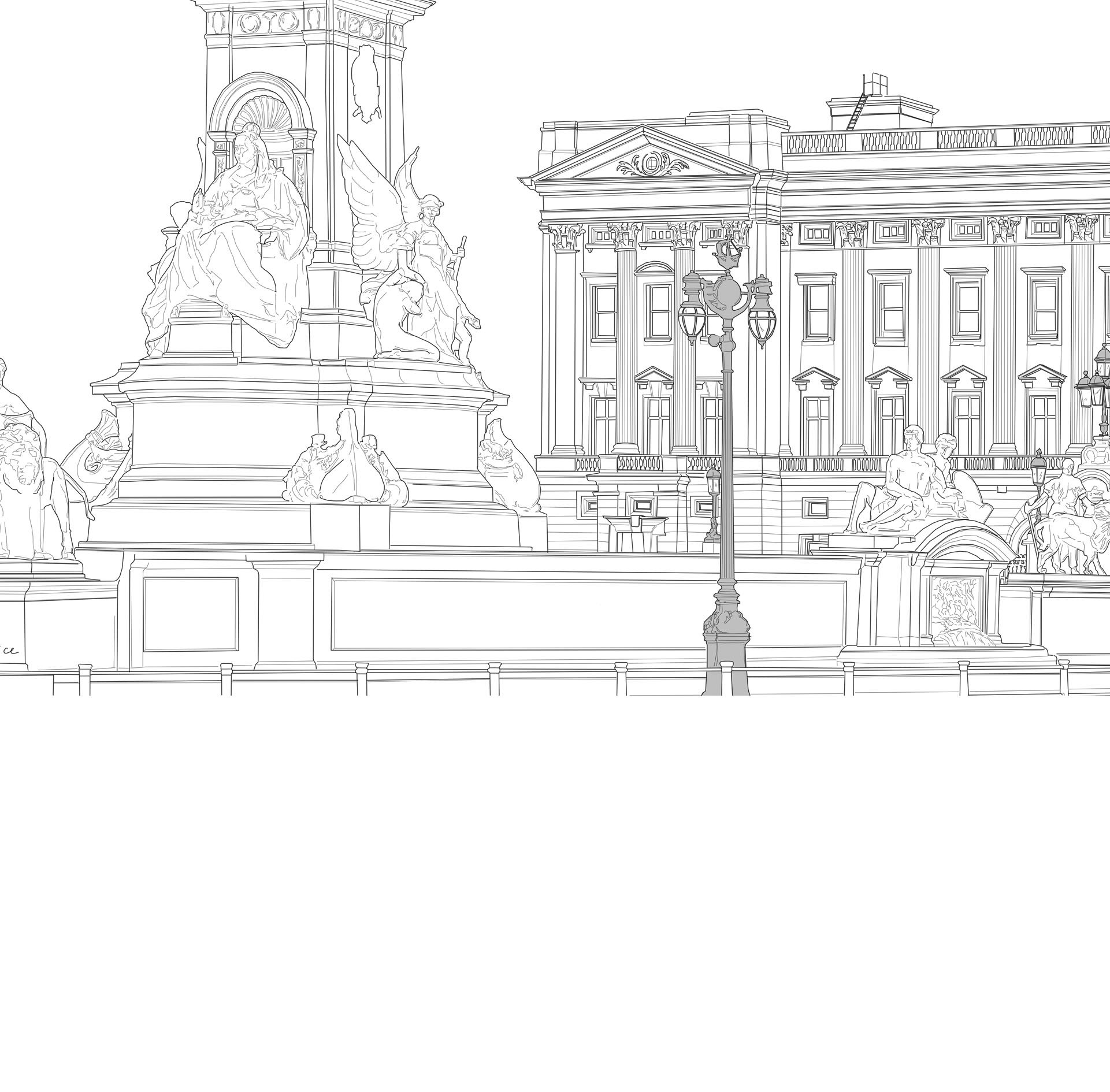 Buckingham Palace, London, Line Art Drawing, Art Print, Home and Travel ...