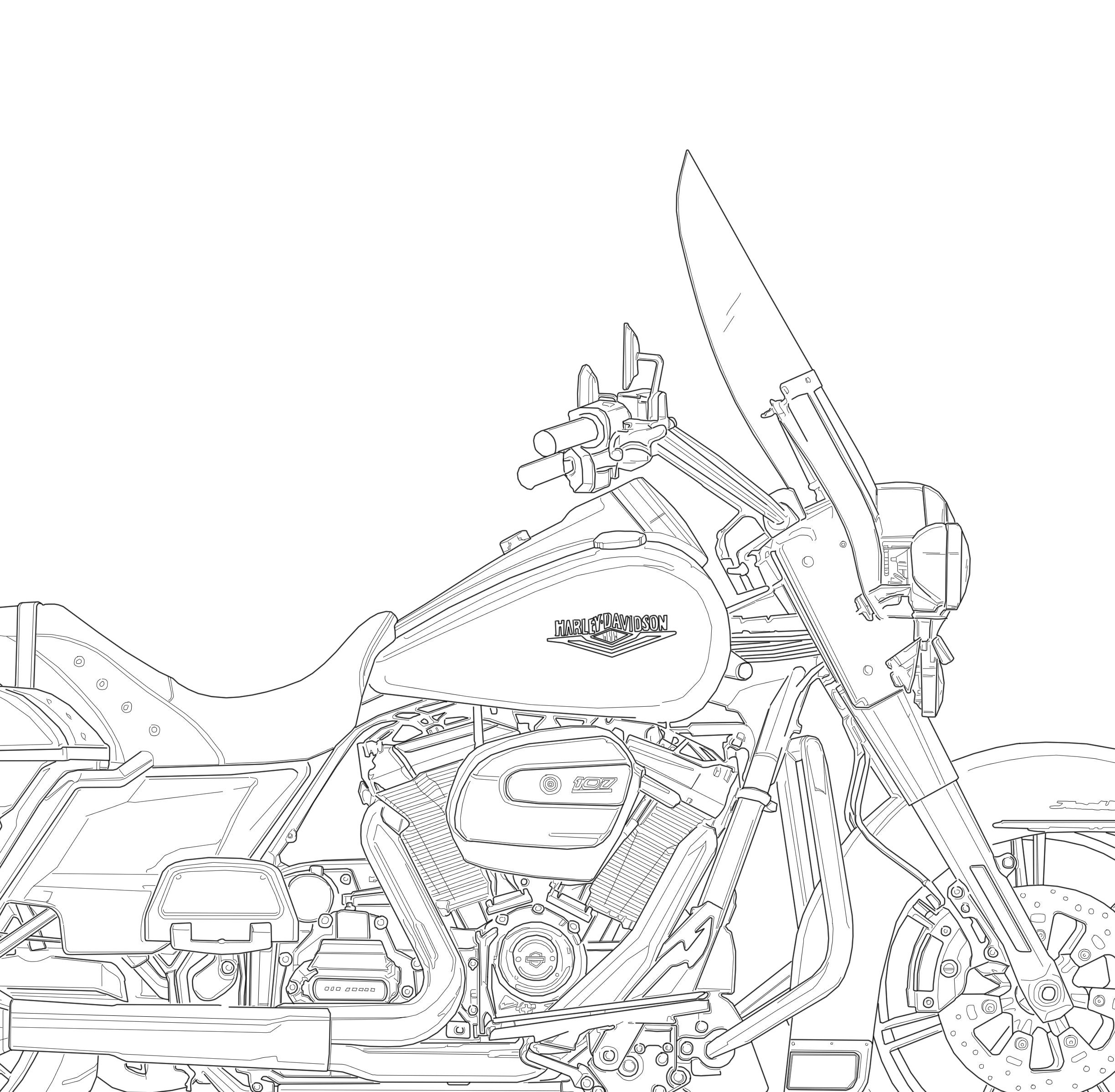 Harley Davidson Motorbike, Roadking 110, Line Art Drawing, Digital ...