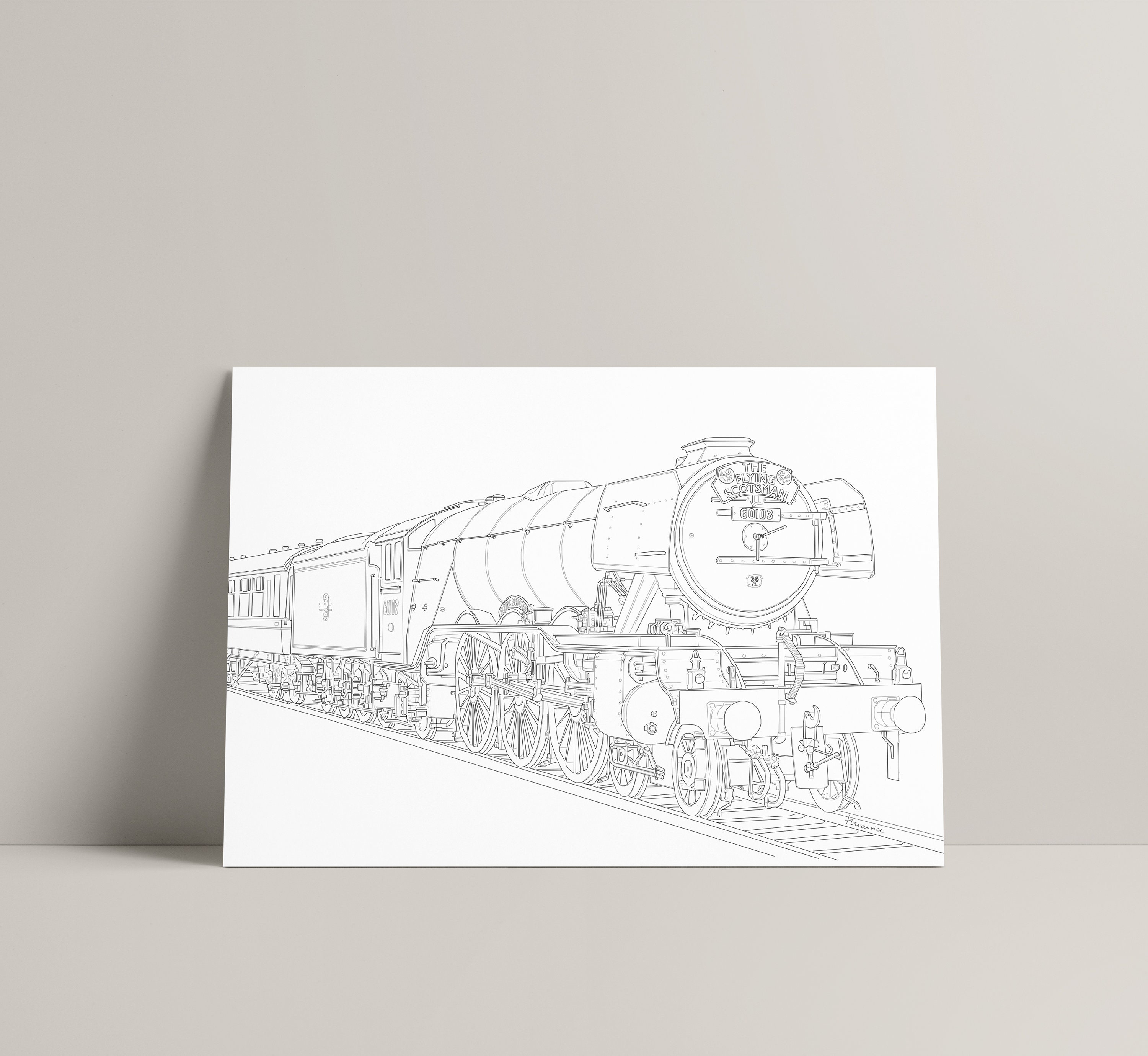 Flying Scotsman, Close Up, Steam Train, UK, Travel Line Art Drawing ...